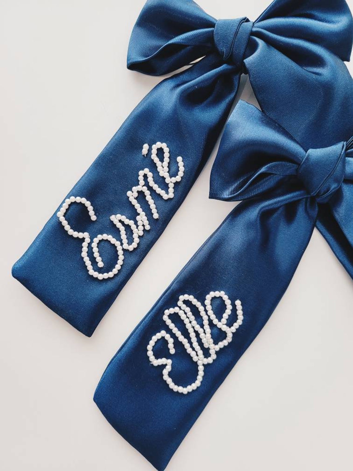 Bespoke Beaded Custom Name Navy Blue Bow - Etsy