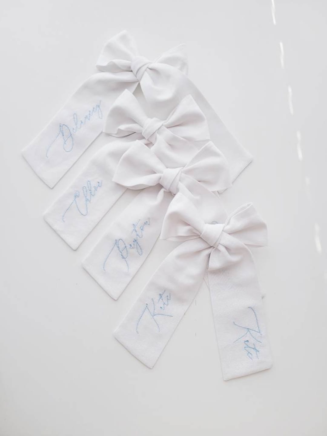 Linen Custom Name Embroidered Long Bow - Etsy