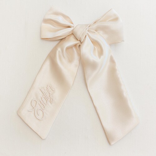 Bespoke Ivory Custom Name Beaded Bow With Pearls - Etsy
