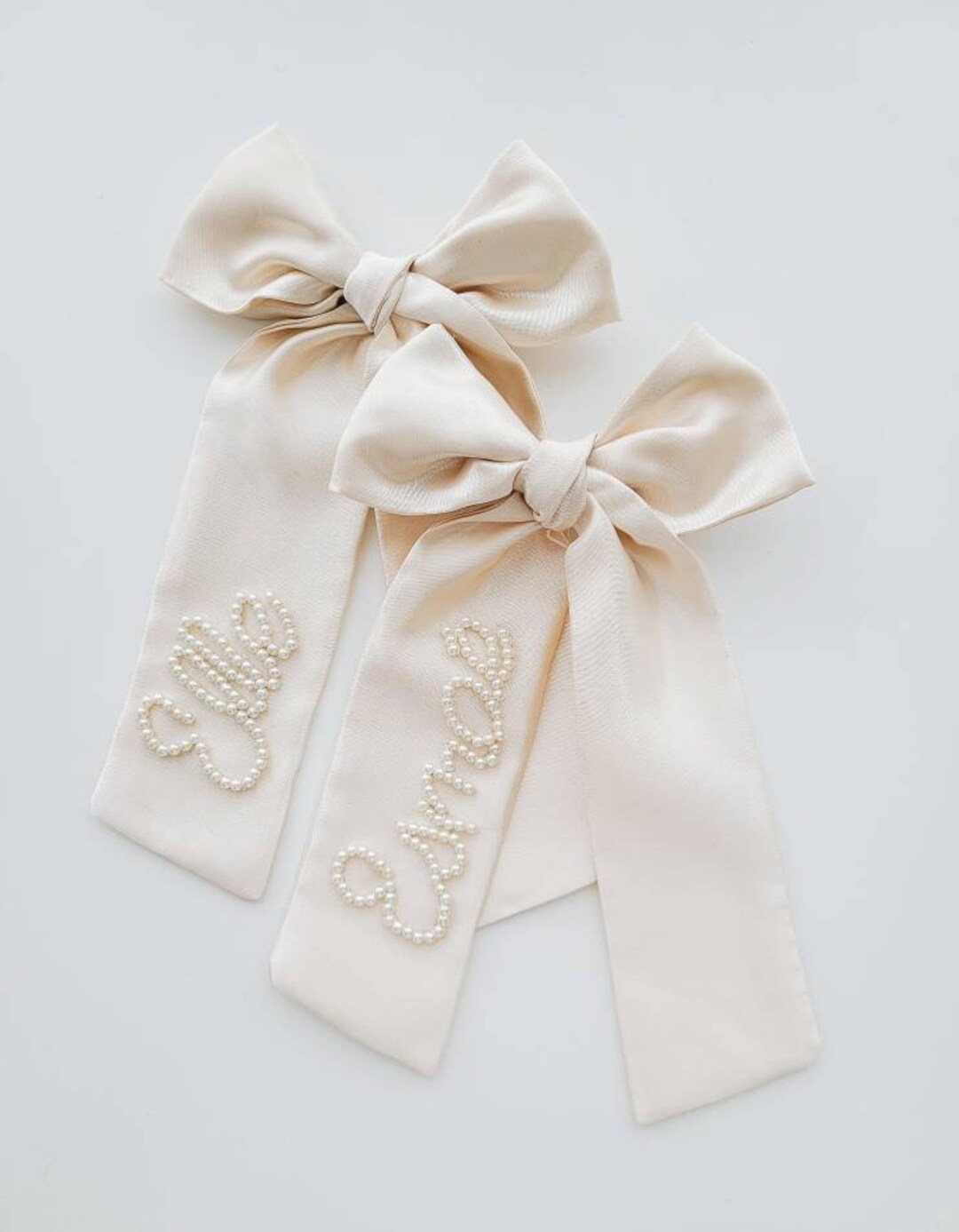 Bespoke Ivory Custom Name Beaded Bow With Pearls - Etsy