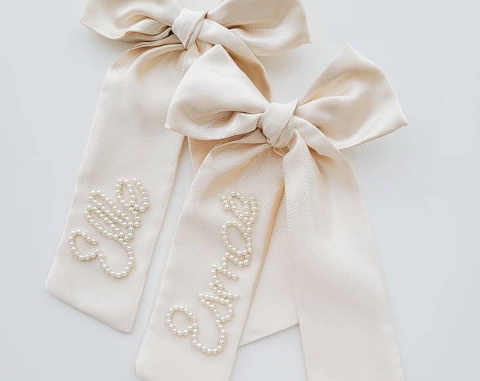 Bespoke Ivory Custom Name Beaded Bow With Pearls - Etsy