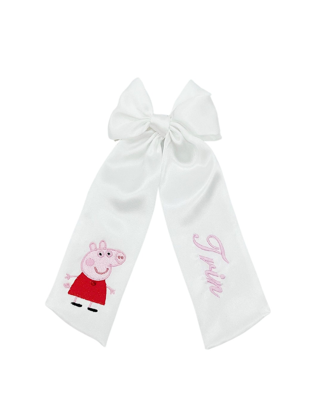 Peppa Pig Custom Name Embroidered Satin White Personalized Bow - Etsy