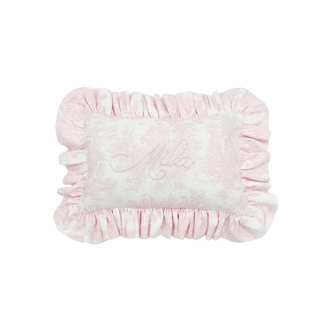 Pink Toile Ruffle Pearl Bespoke Pillow Baby Newborn Nursery Decor - Etsy