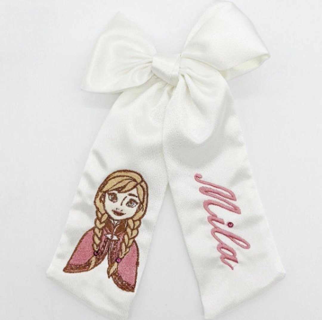 Frozen Character- Anna Bow- Satin Hair Bow Embroidered Custom - Etsy