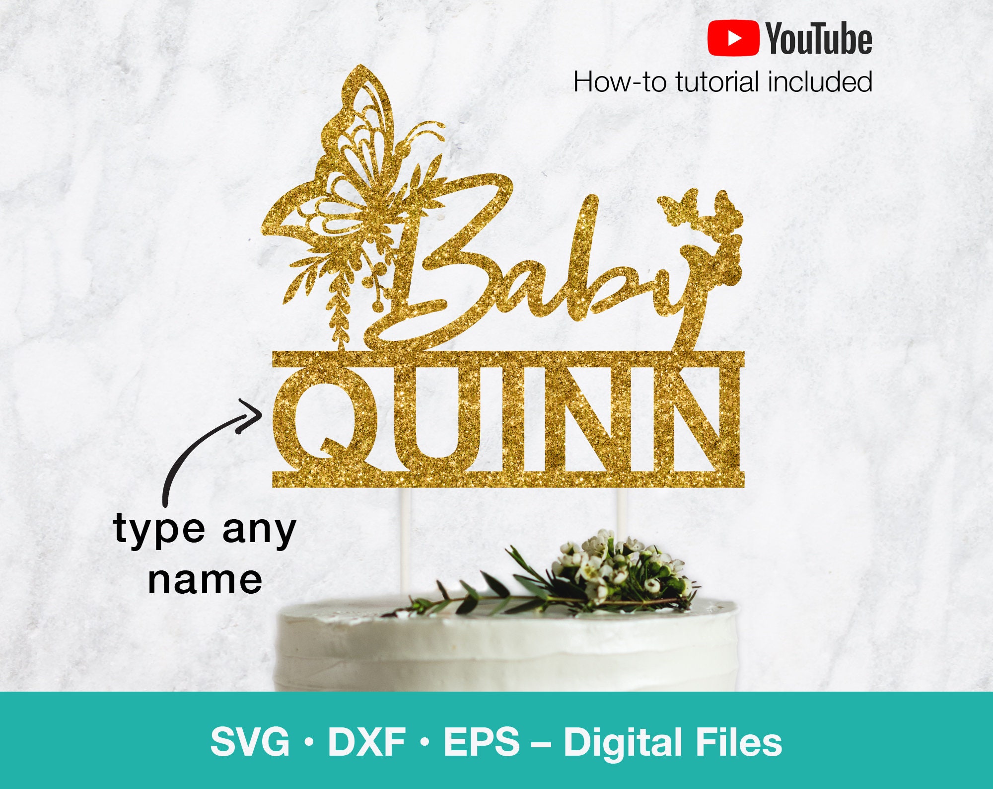 Baby Butterfly SVG; Personalize Name Cake Topper Baby Shower Decoration ...