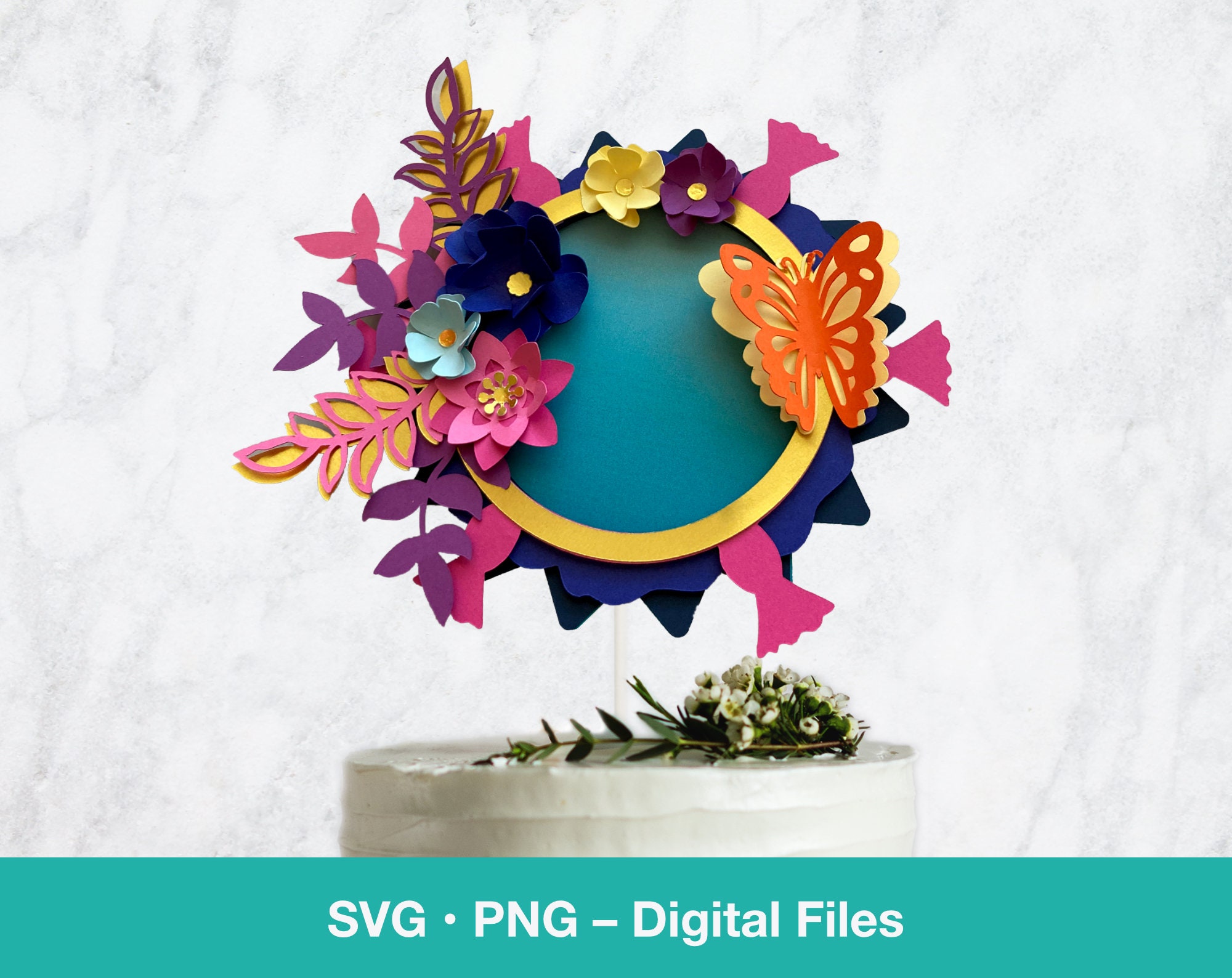 Enchanted Layered Cake Topper SVG 3D Flowers Butterfly Svg - Etsy
