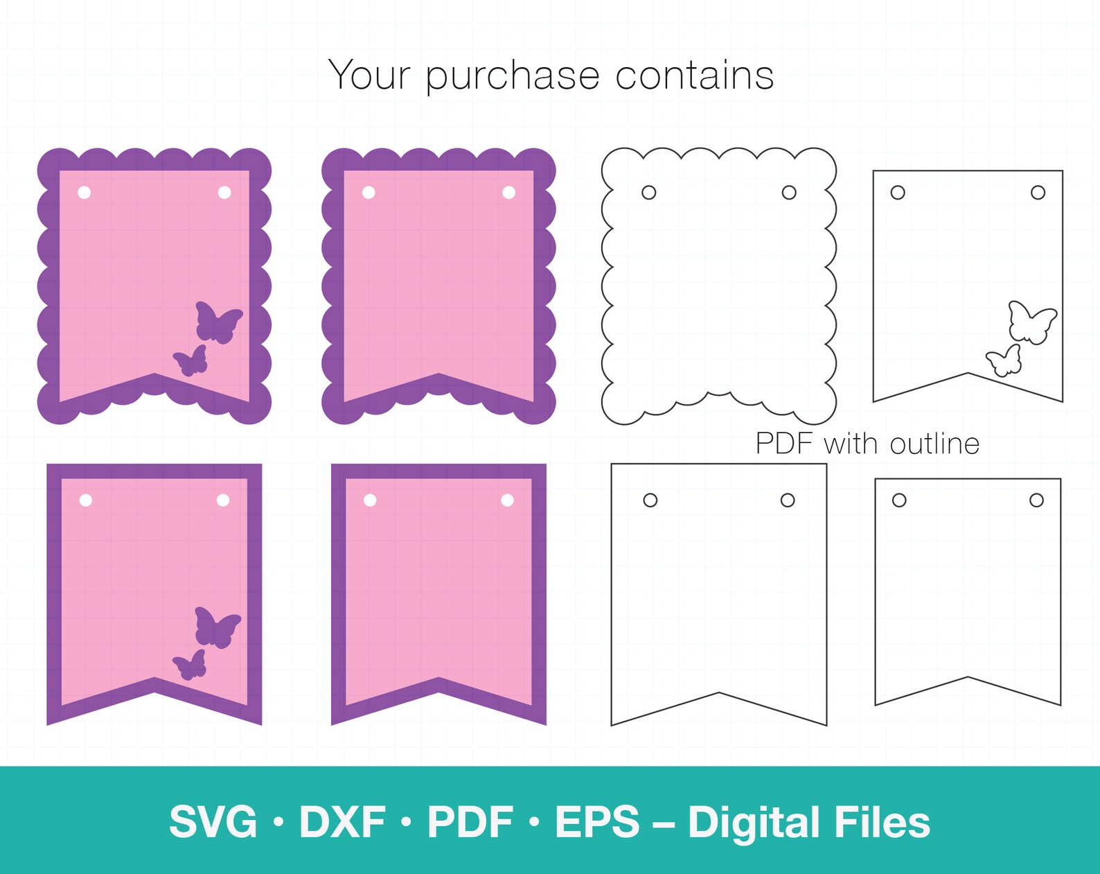 Butterfly SVG Banner; Scalloped Birthday Pennant Flag; Party Bunting ...