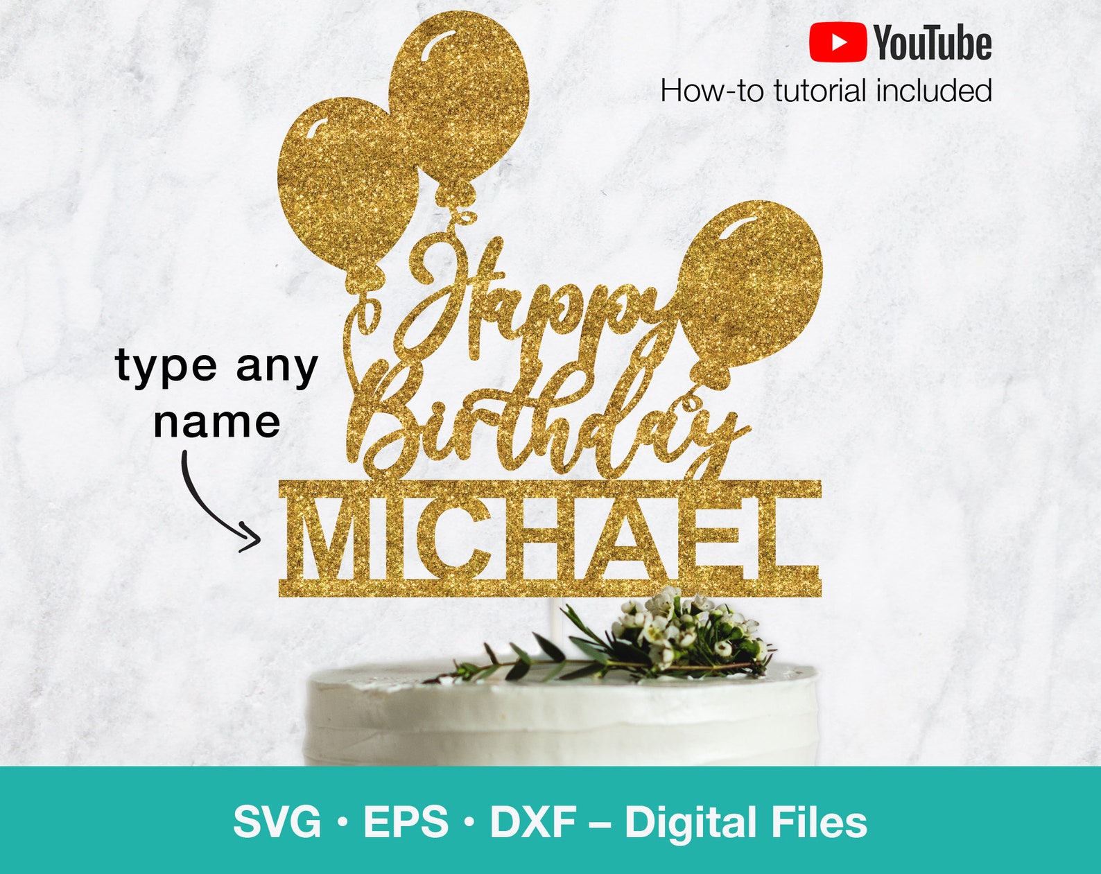 Happy Birthday SVG Balloons Cake Topper SVG With Custom - Etsy