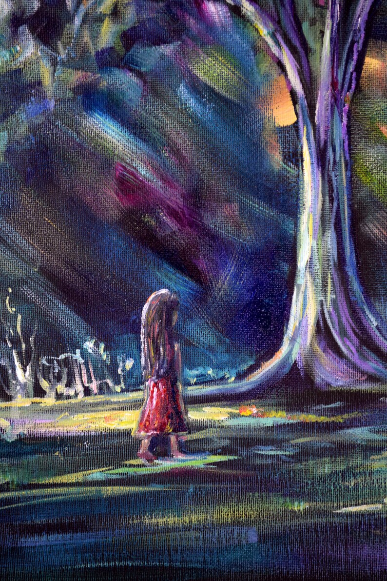 Tree Girl Painting Acrylic Landscape Original Artwork on - Etsy