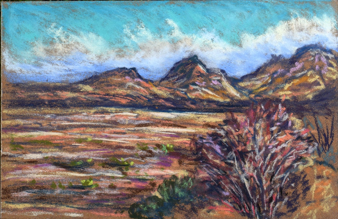 Chihuahuan Desert Painting Pastel Texas Landscape Mountains Original ...