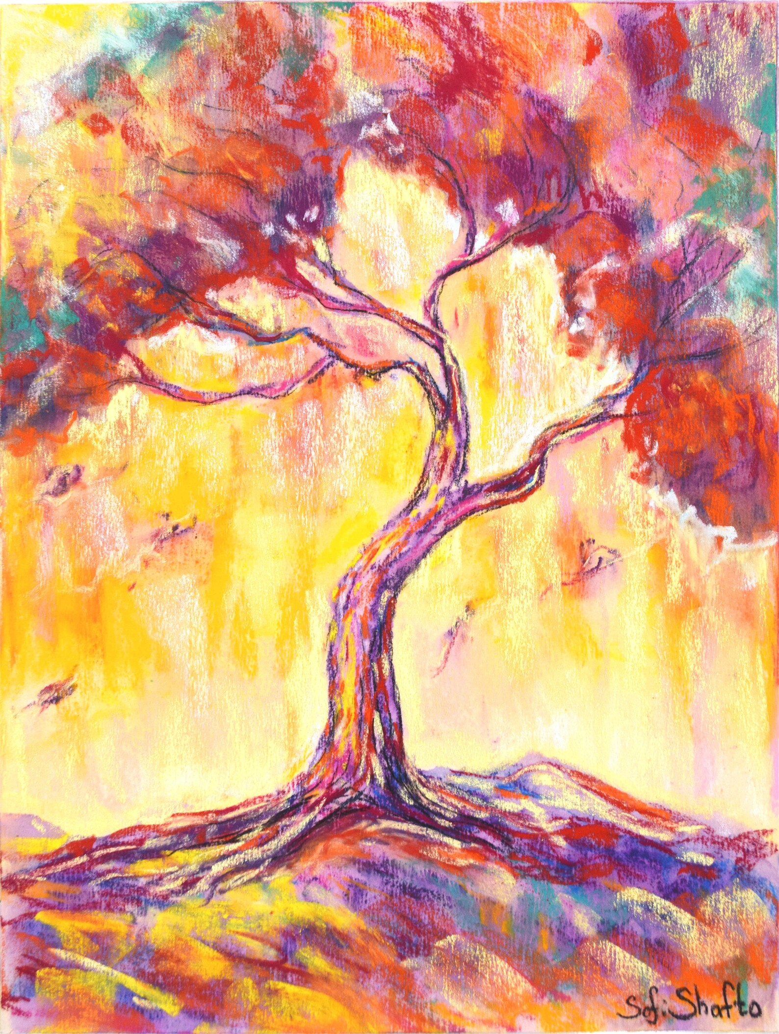 Tree of Life Painting Soft Pastel Original Artwork 9x12