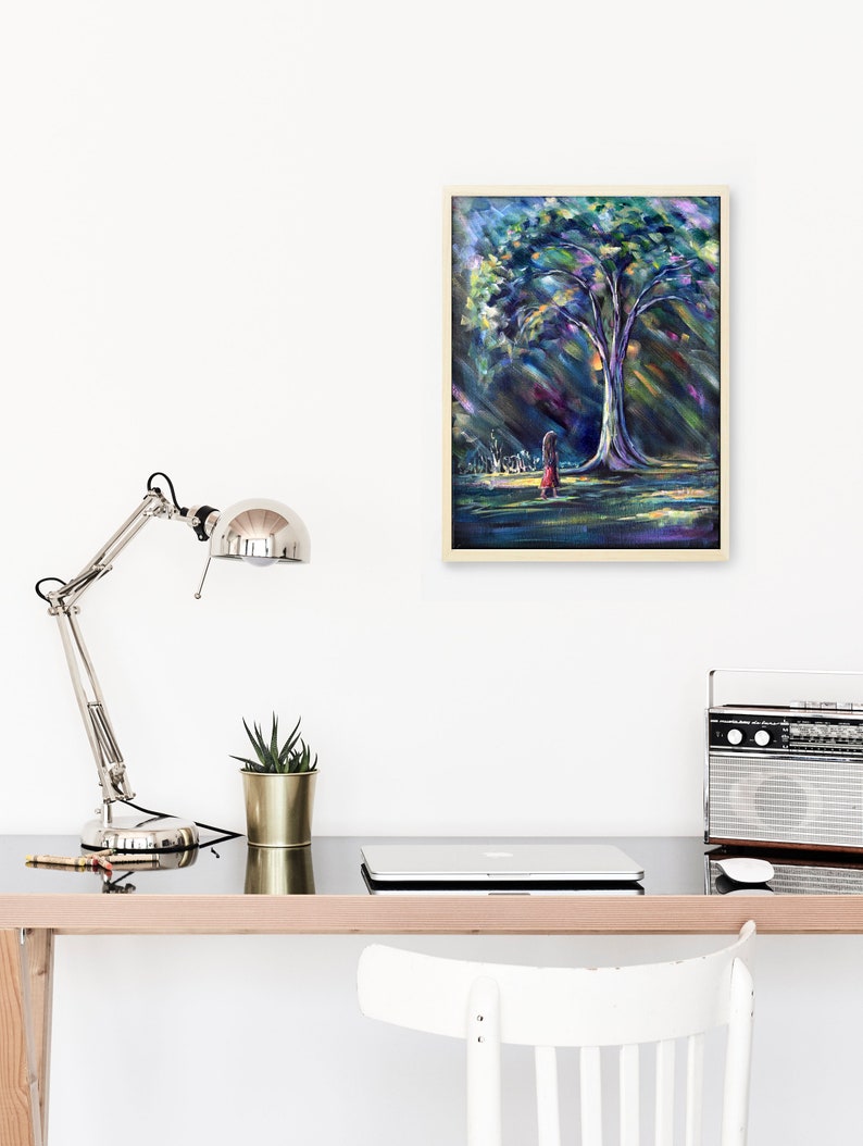 Tree Girl Painting Acrylic Landscape Original Artwork on - Etsy
