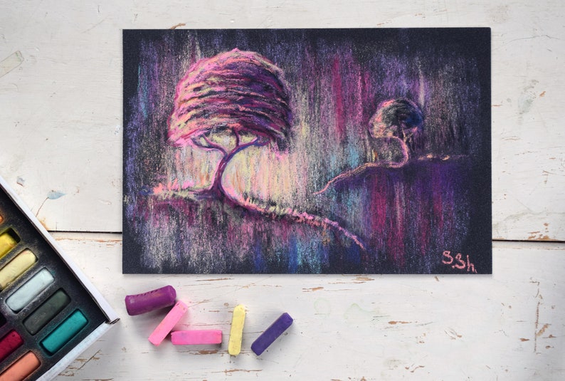 Tree Painting Original Soft Pastel Abstract Ladnscape Modern - Etsy