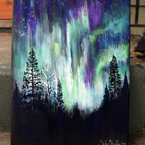 Northern Lights Painting Night Sky Original Acrylic Artwork Minnesota ...