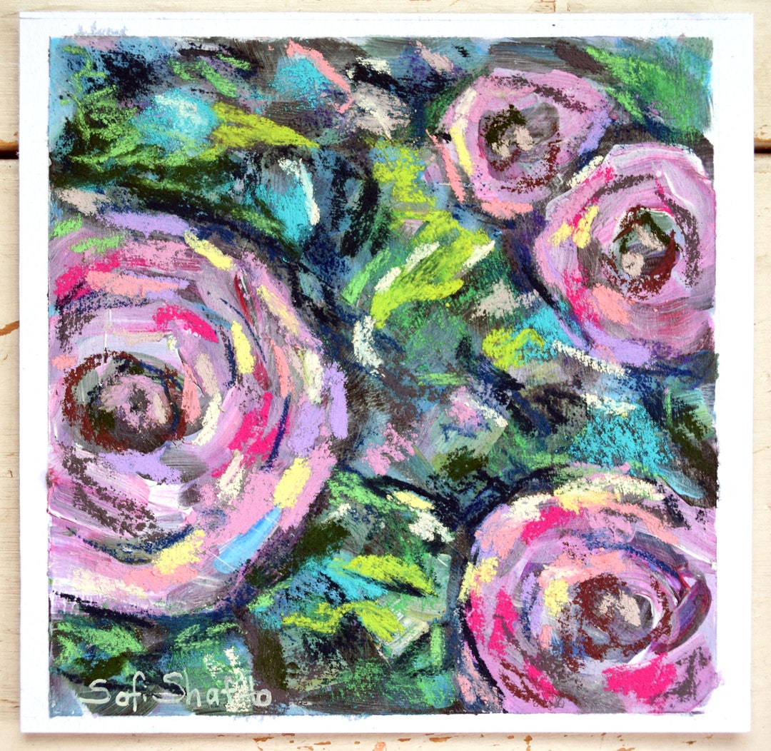Original Roses Pastel Painting: Floral Still Life Art (5x5") - Etsy