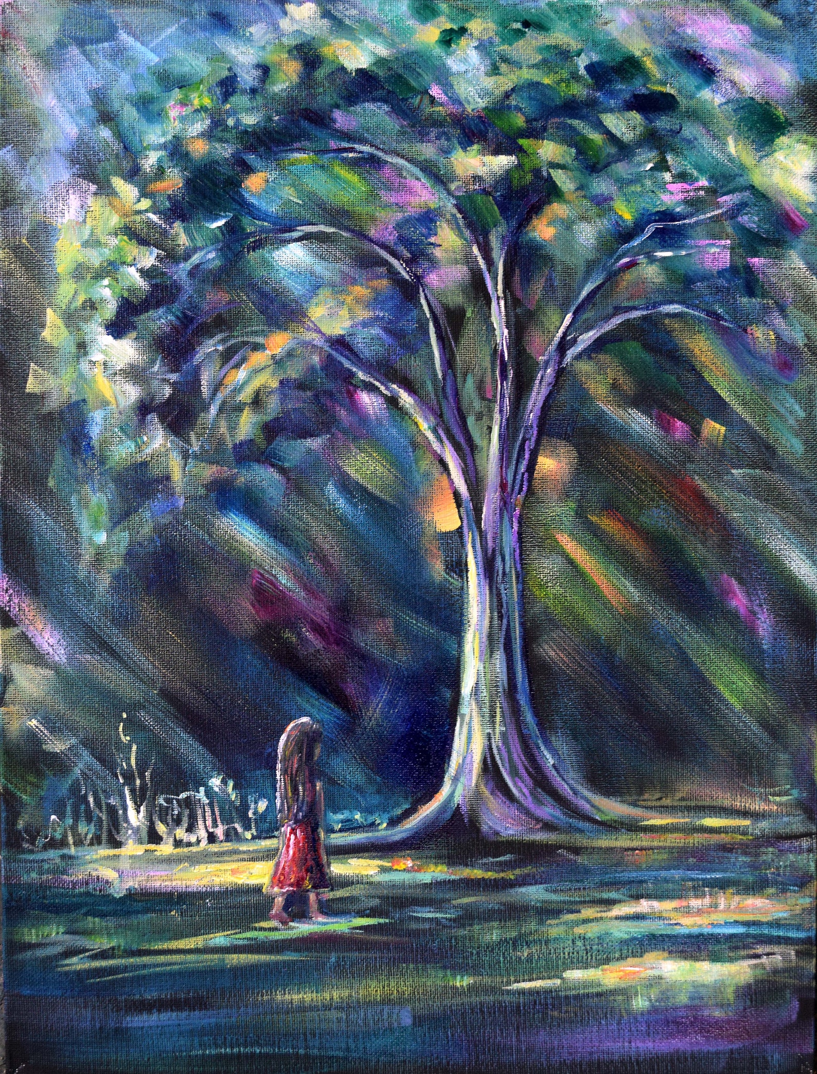 Tree Girl Painting Acrylic Landscape Original Artwork on - Etsy