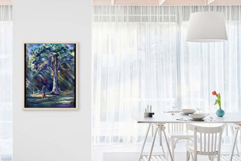 Tree Girl Painting Acrylic Landscape Original Artwork on - Etsy