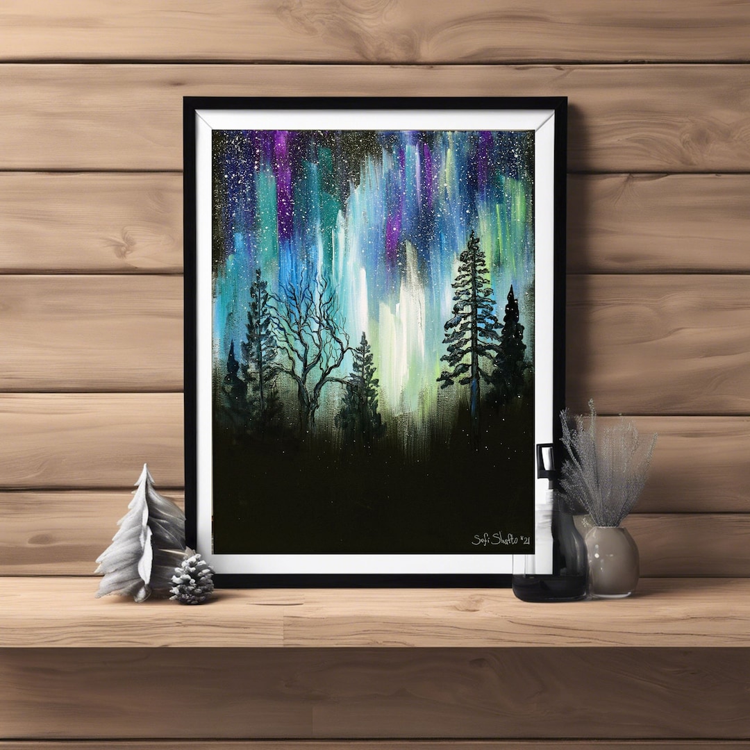 Northern Lights Painting Night Sky Original Acrylic Artwork Minnesota ...
