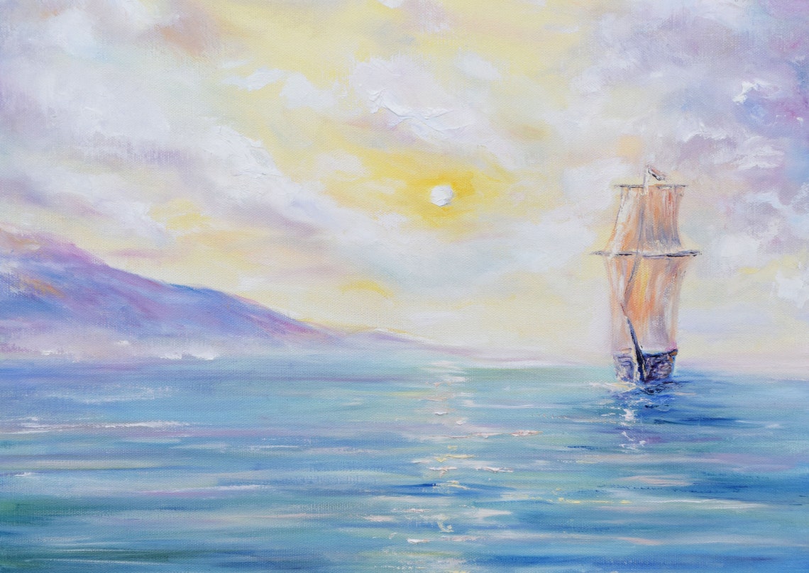Seascape Painting Sailing Ship Original Artwork Canvas | Etsy