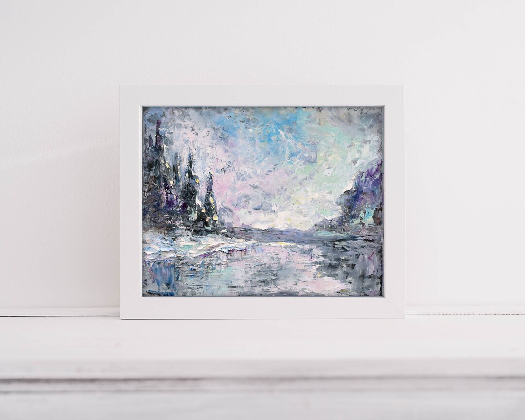 Winter Painting Lake Artwork Pine Trees Landscape Oil Painting ...