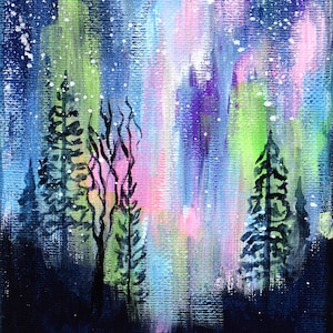 Northern Lights Painting Night Sky Original Acrylic Artwork Minnesota ...
