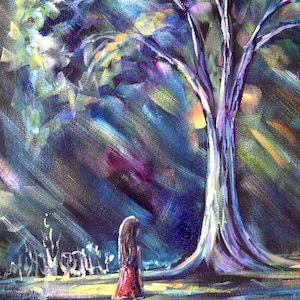 Tree Girl Painting Acrylic Landscape Original Artwork on Canvas 12x16 ...