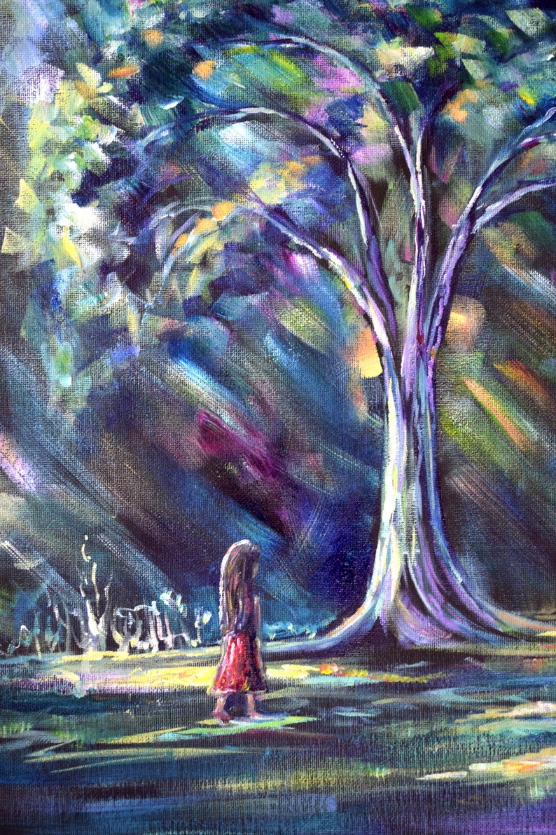 Tree Girl Painting Acrylic Landscape Original Artwork on | Etsy