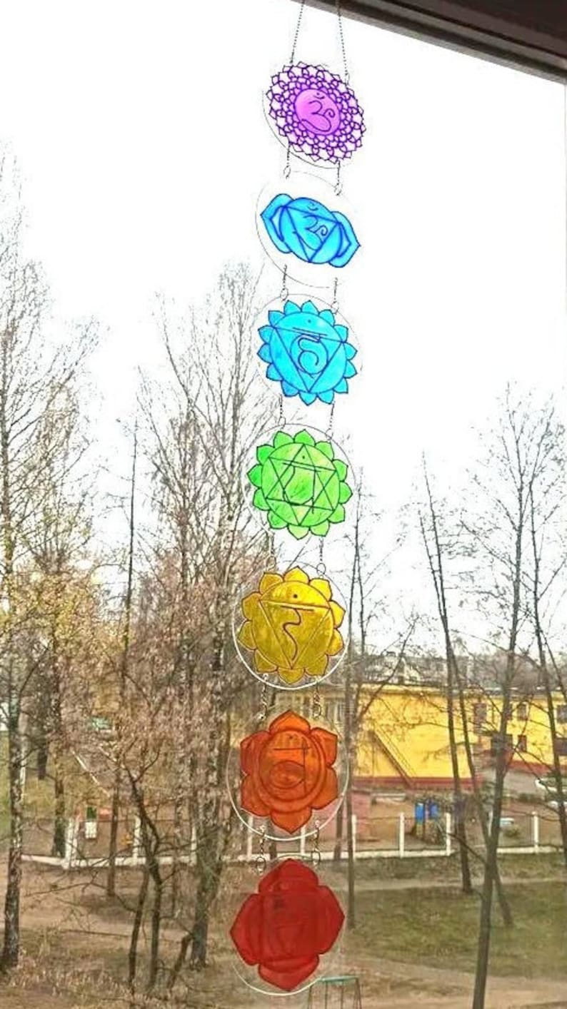 Set 7 chakras suncatcher Sacred geometry Stained glass | Etsy