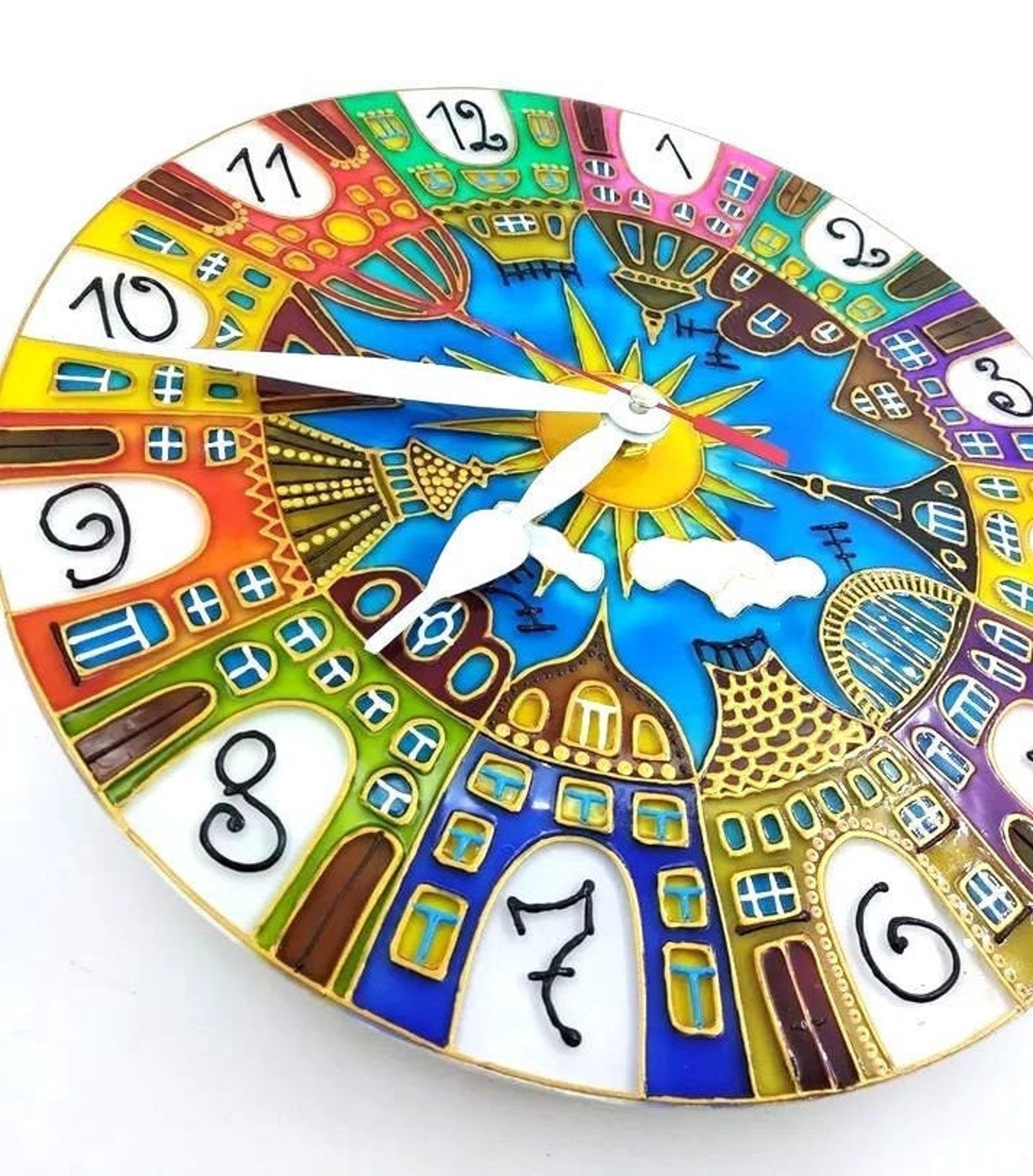 Rainbow stained glass wall clock Fairy Houses 11 Unique | Etsy