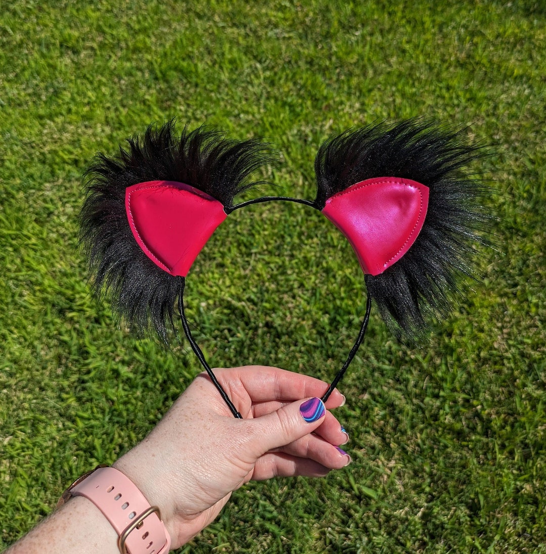Hot Pink Cat Ears With Black Faux Fur Hot Pink And Black Kitty Ears Lead Singer Kittycorn Ears