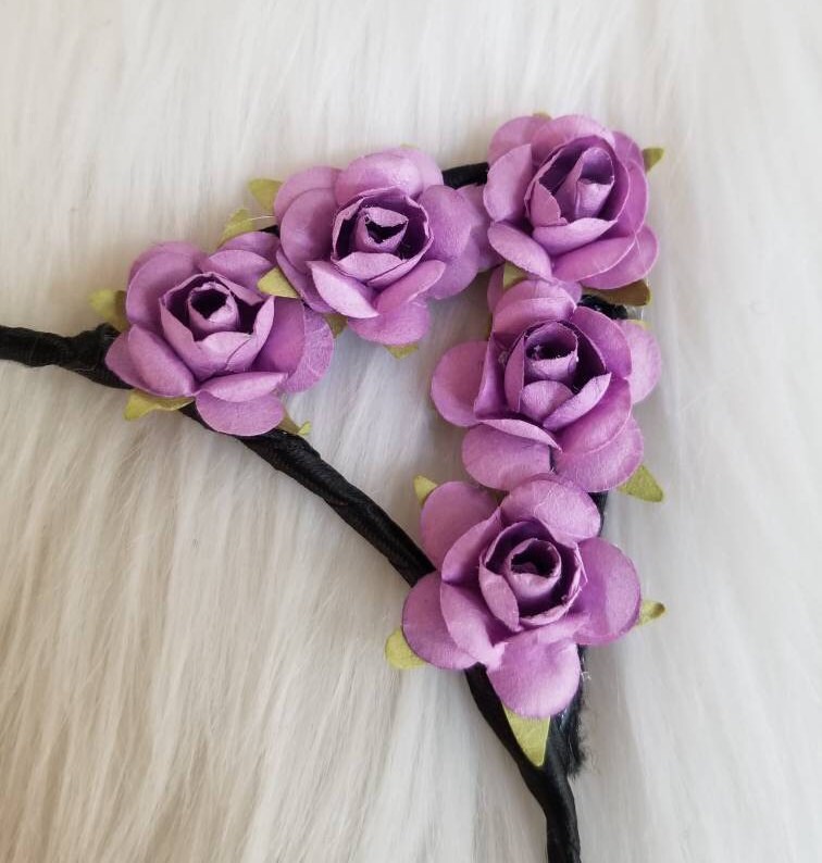 Flower Cat Ears Headband, Rose Cat Ears, Pink Flower Cat Ears, Purple ...