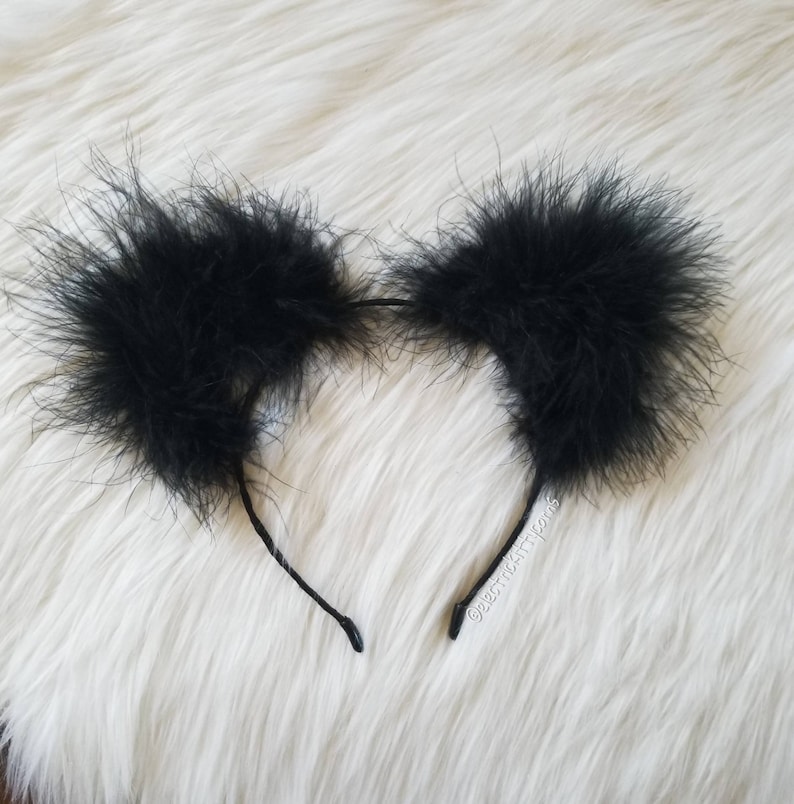 Black Fluffy Cat Ears Headband Black Feather Festival Cat Etsy