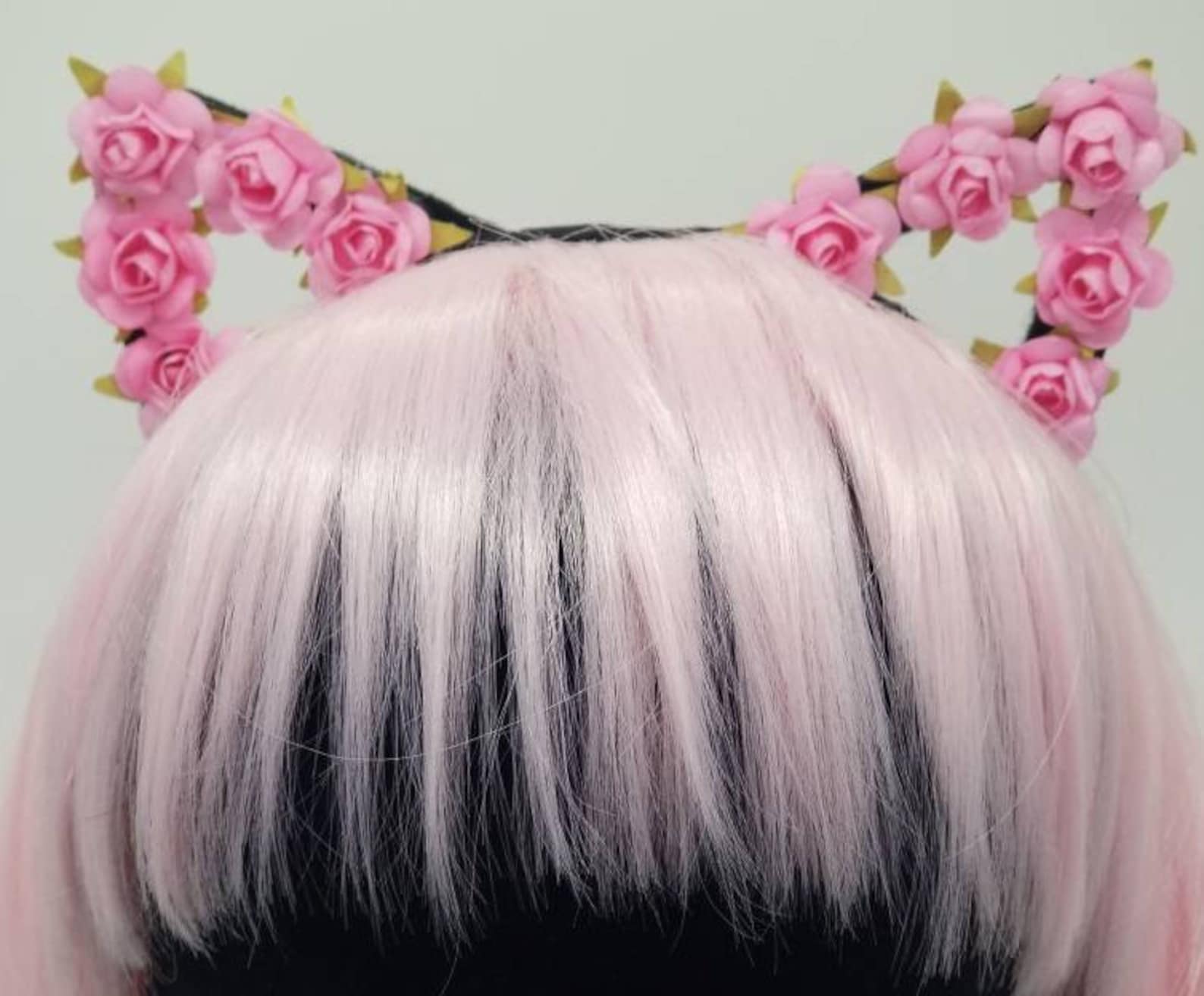 Flower Cat Ears Headband, Rose Cat Ears, Pink Flower Cat Ears, Purple ...