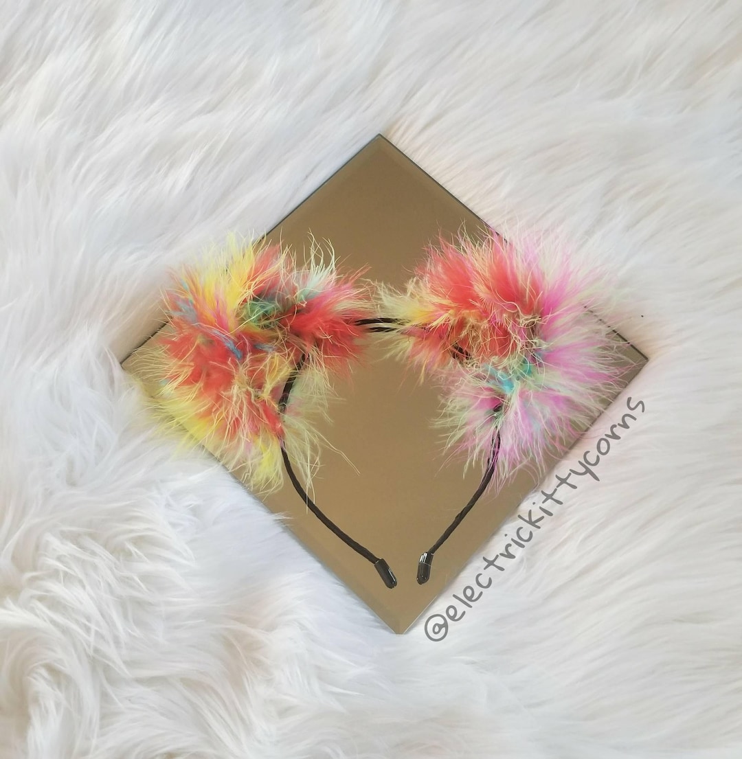 Rainbow Fluffy Cat Ears, Leopard Cat Ears, Fluffy Cat Ears, Festival ...