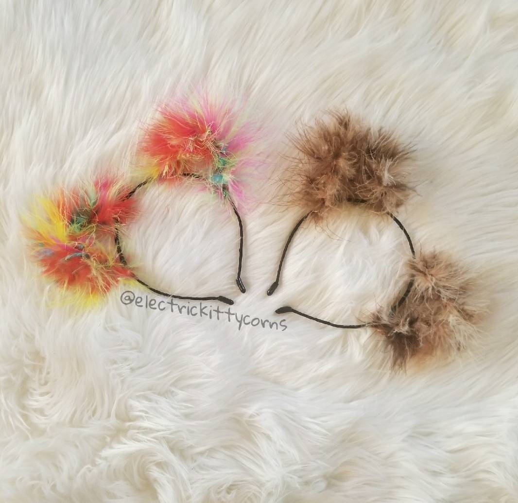Rainbow fluffy Cat Ears Leopard Cat Ears Fluffy Cat Ears | Etsy