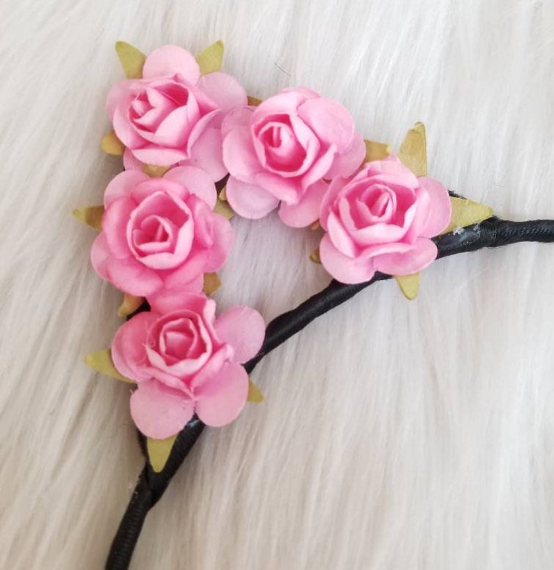 Flower Cat Ears Headband, Rose Cat Ears, Pink Flower Cat Ears, Purple ...