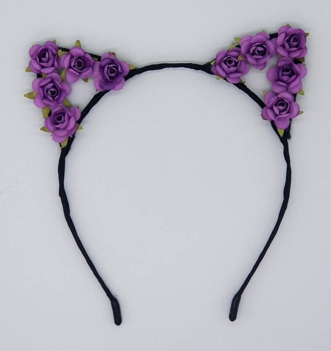 Flower Cat Ears Headband, Rose Cat Ears, Pink Flower Cat Ears, Purple ...
