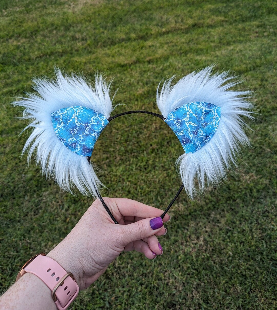 Blue Ocean Cat Ears With Light Blue Faux Fur, Crystal Waters Kittycorn ...