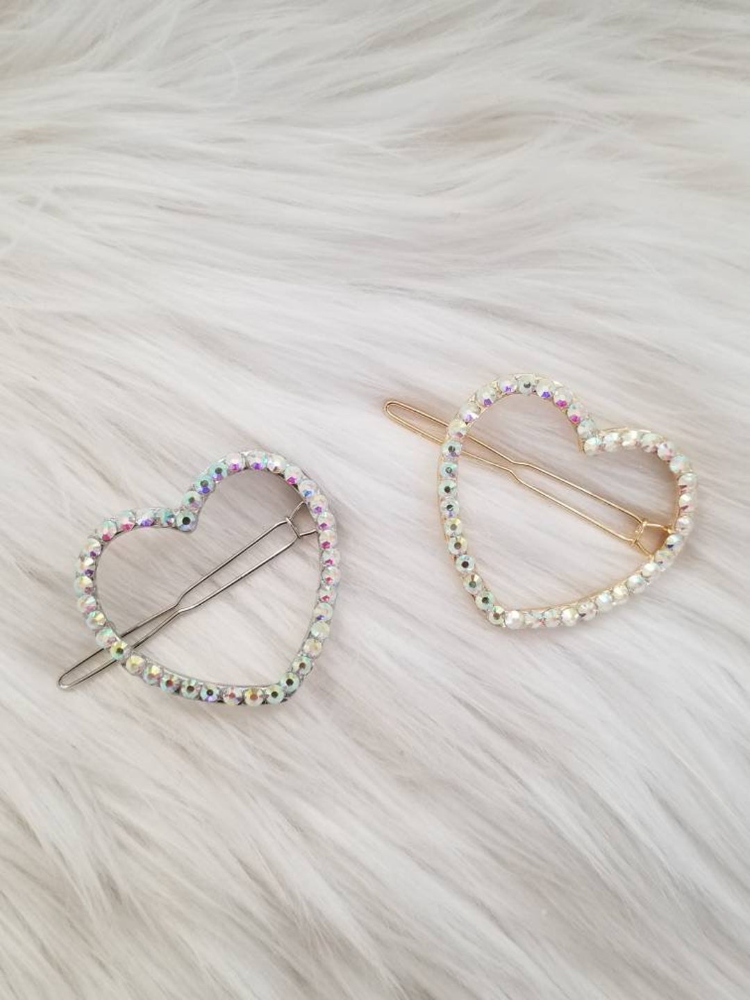 Heart Hair Clips, Hand-embellished Rhinestone Studded Heart Hair Clips ...