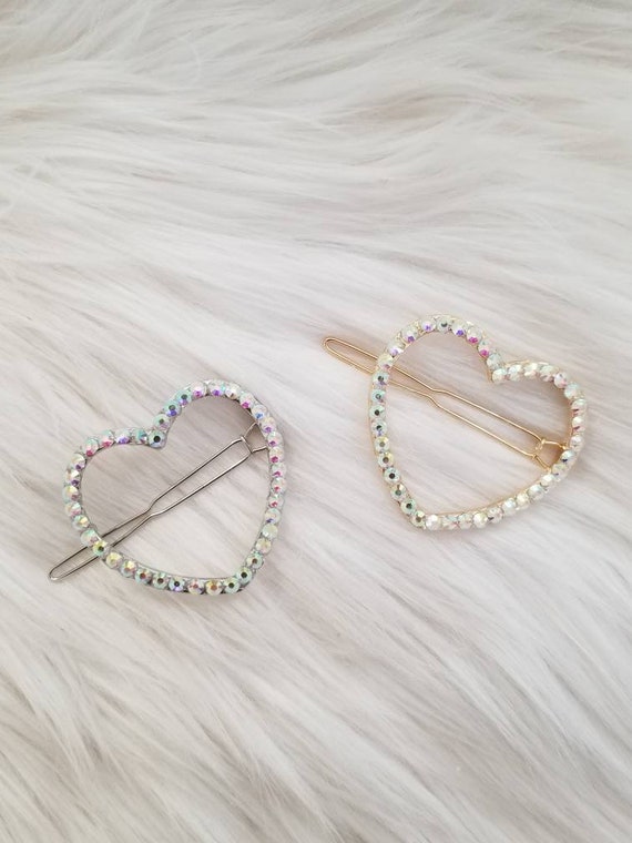 Heart Hair Clips Hand-embellished Rhinestone Studded Heart | Etsy