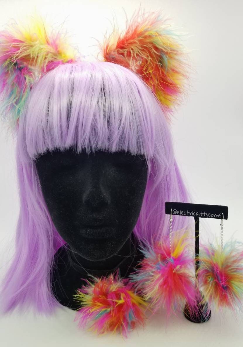 Rainbow fluffy Cat Ears Leopard Cat Ears Fluffy Cat Ears | Etsy