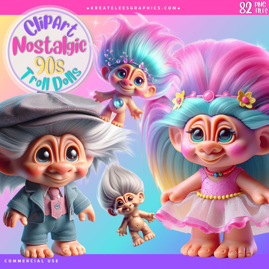 Nostalgic 90s Troll Dolls Fantasy CLIPART 3d Commercial Use Retro Png ...