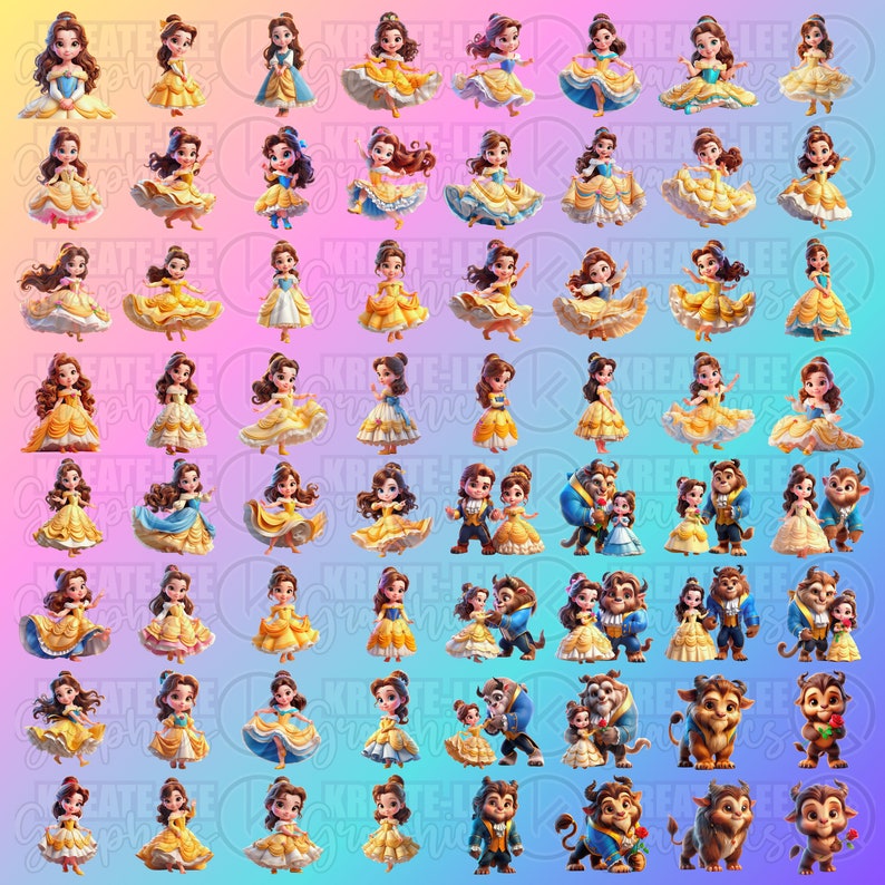 Clipart BUNDLE Baby Princess Arial Mermaid Belle Moana and Aladdin PNG ...