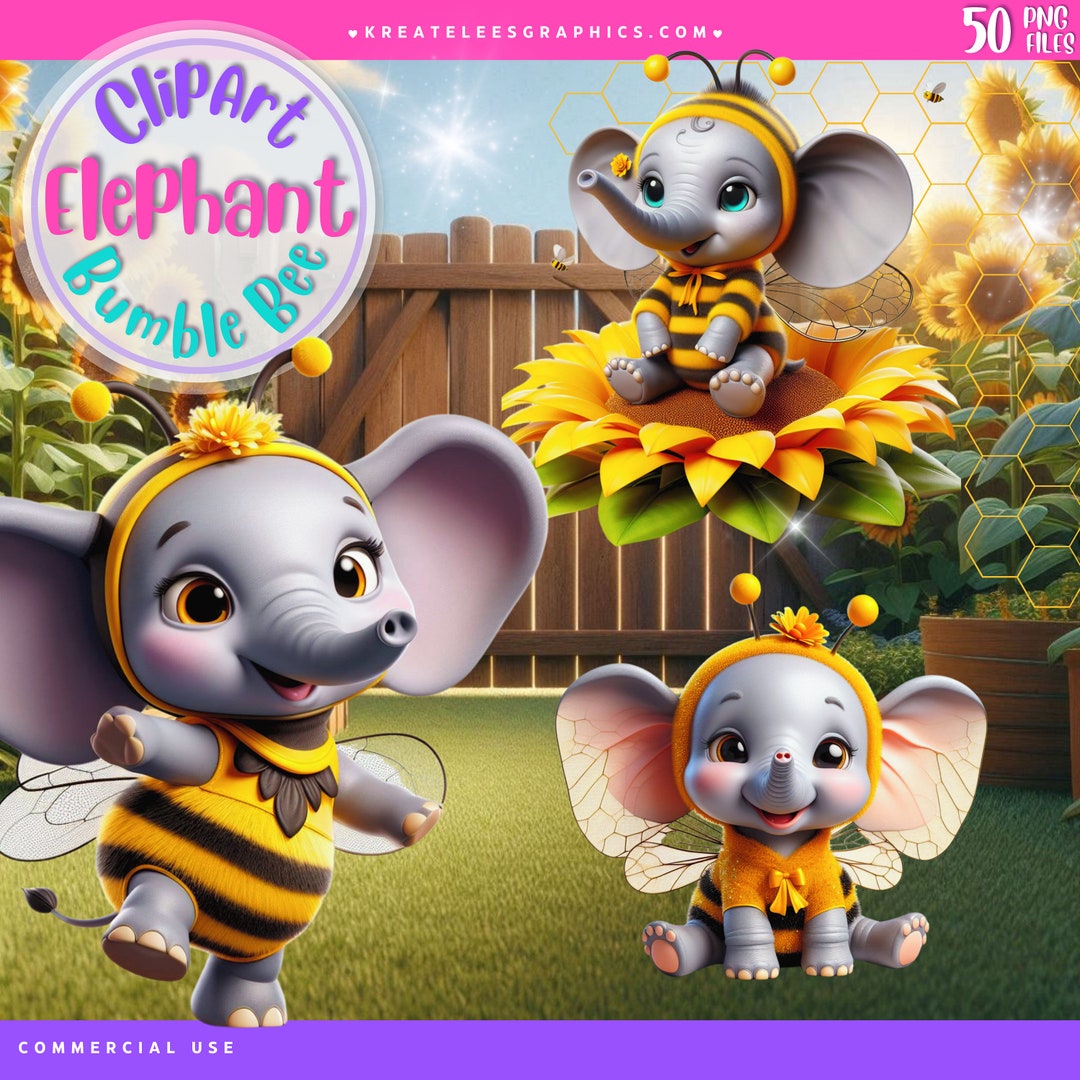 Cute Baby Bumble Bee Elephant Sunflower Clipart PNG Full Commercial Use ...