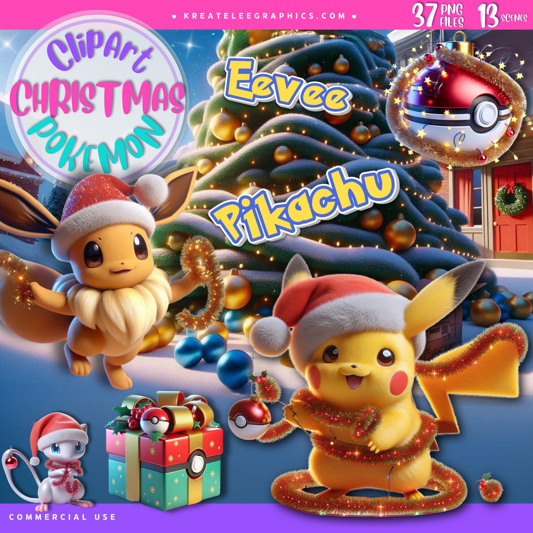 PIKACHU, Pokemon Christmas CLIPART 3d Full Commercial Use, Digital ...