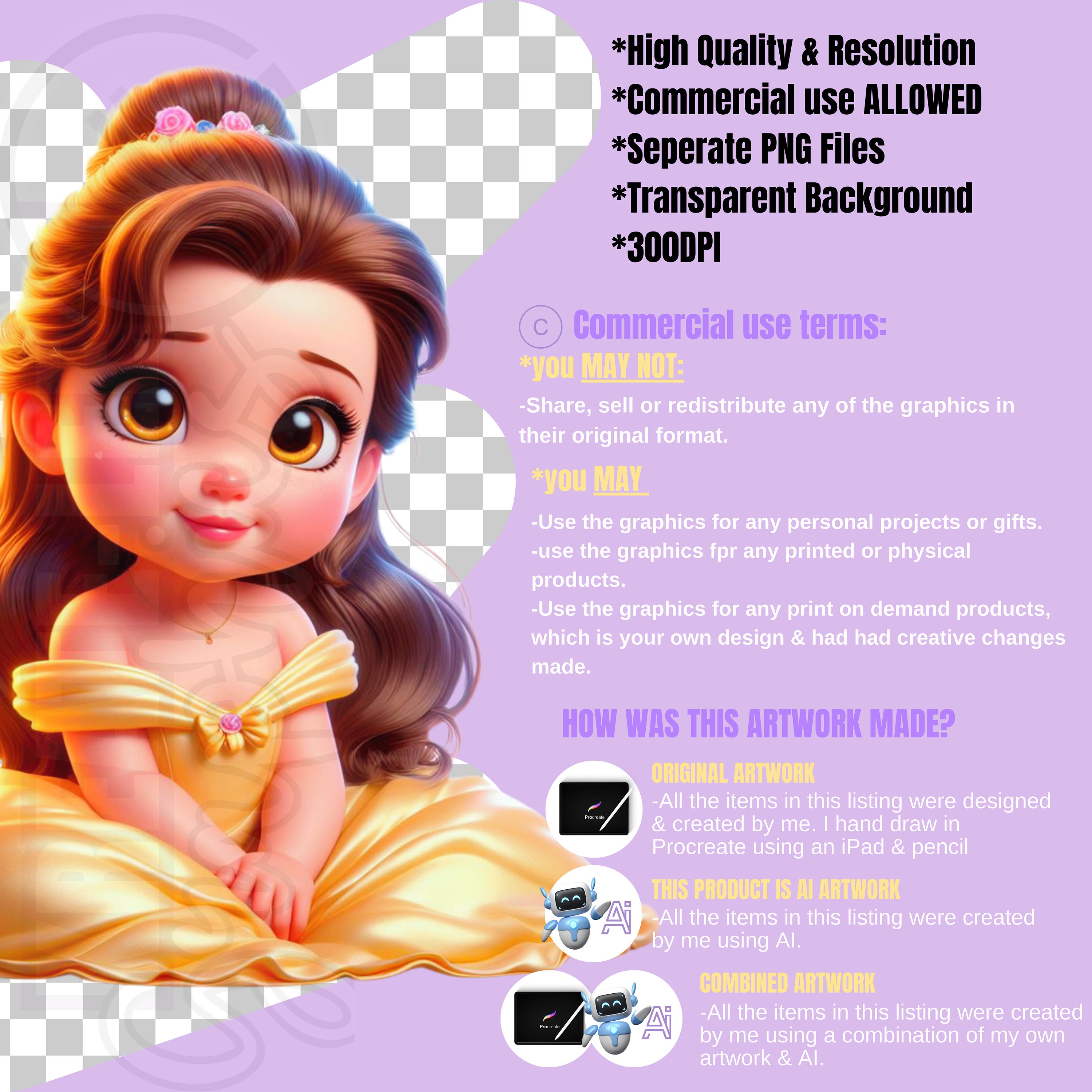 Baby Princess Belle Clipart PNG Full Commercial Use, Fantasy Princess ...