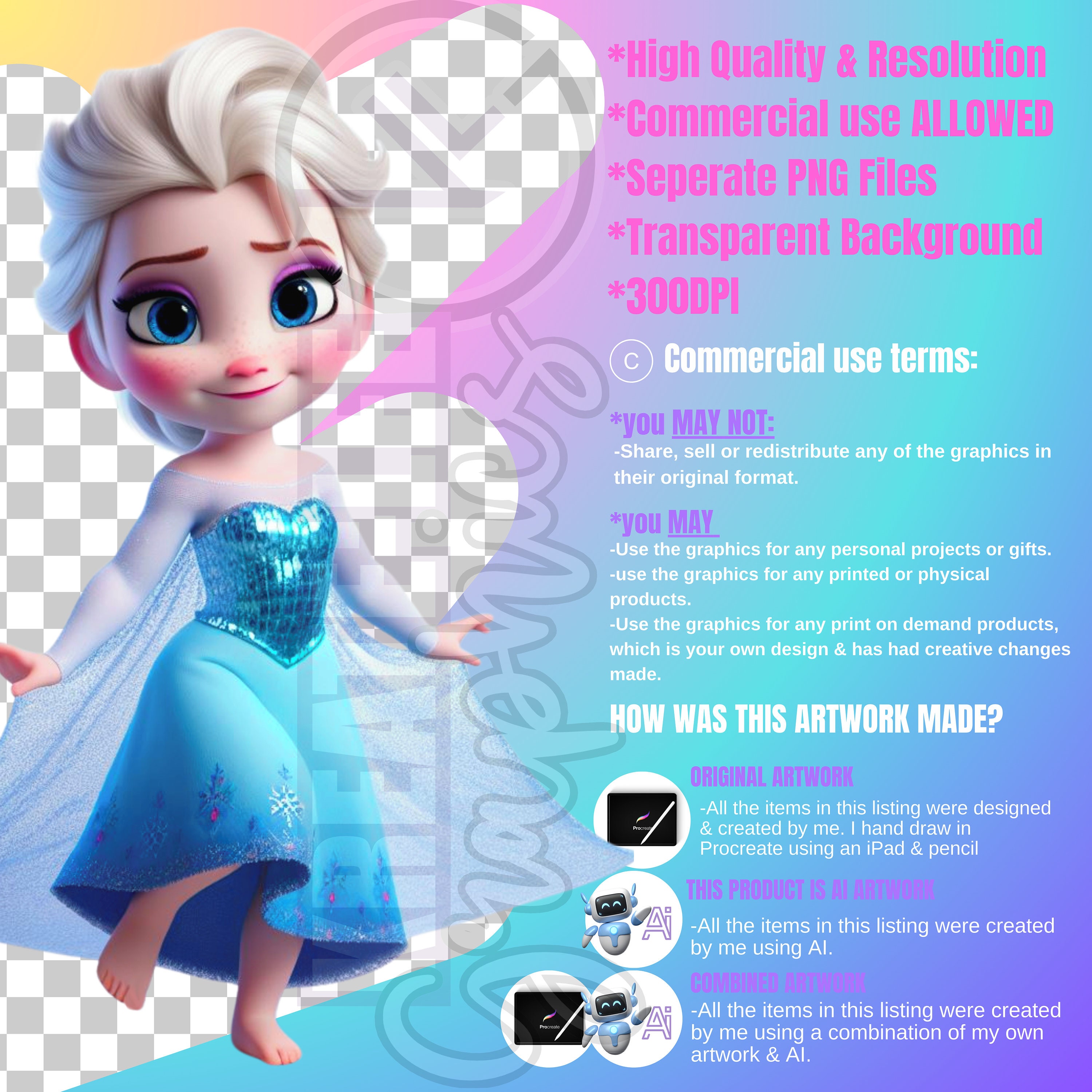 BABY Frozen Princess Clipart 300 DPI Transparent Background for ...