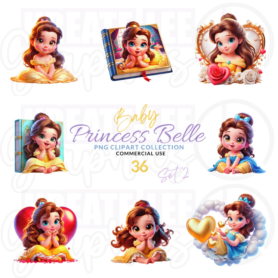SET 2 3D Baby Princess Belle Clipart, PNG, Full Commercial Use, Fantasy ...