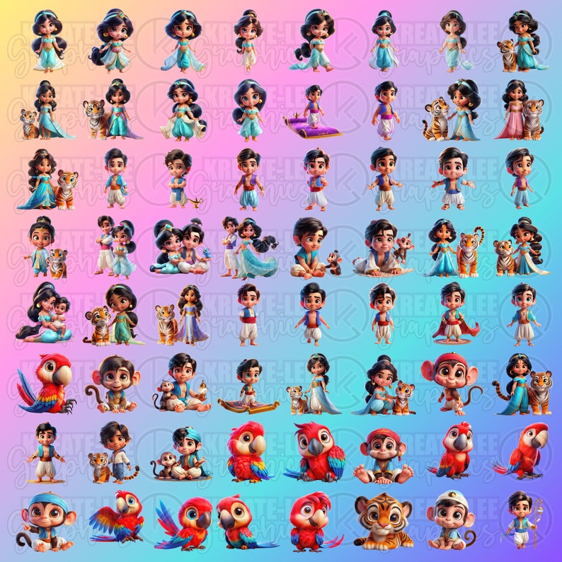 Clipart BUNDLE Baby Princess Arial Mermaid Belle Moana and Aladdin PNG ...