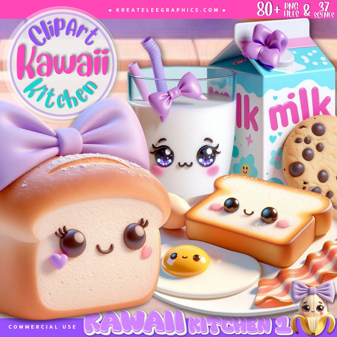 Kawaii Kitchen 1. Cute Kawaii Food Clipart Commercial Use DIY Gifts ...